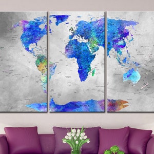 Large World Map Canvas World Map Print Set World Map Wall Art - Etsy