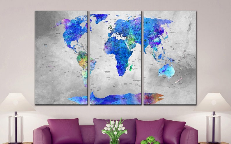 Large World Map Canvas World Map Print Set World Map Wall Art - Etsy