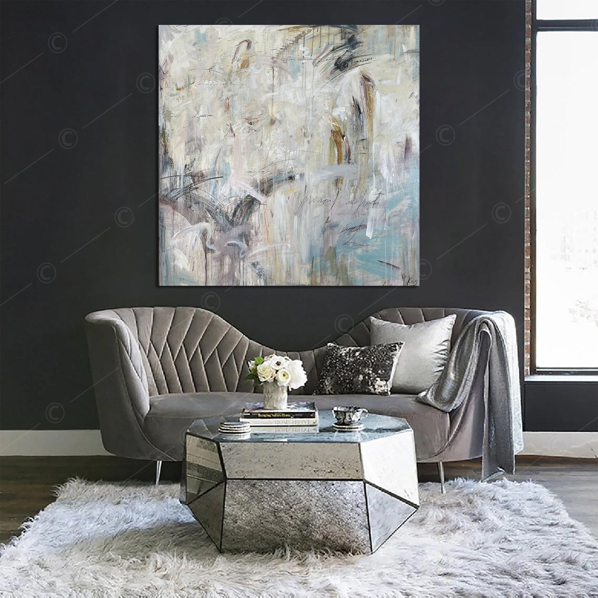 Extra Large Original Abstract Grey Print on Canvas Minimalist - Etsy