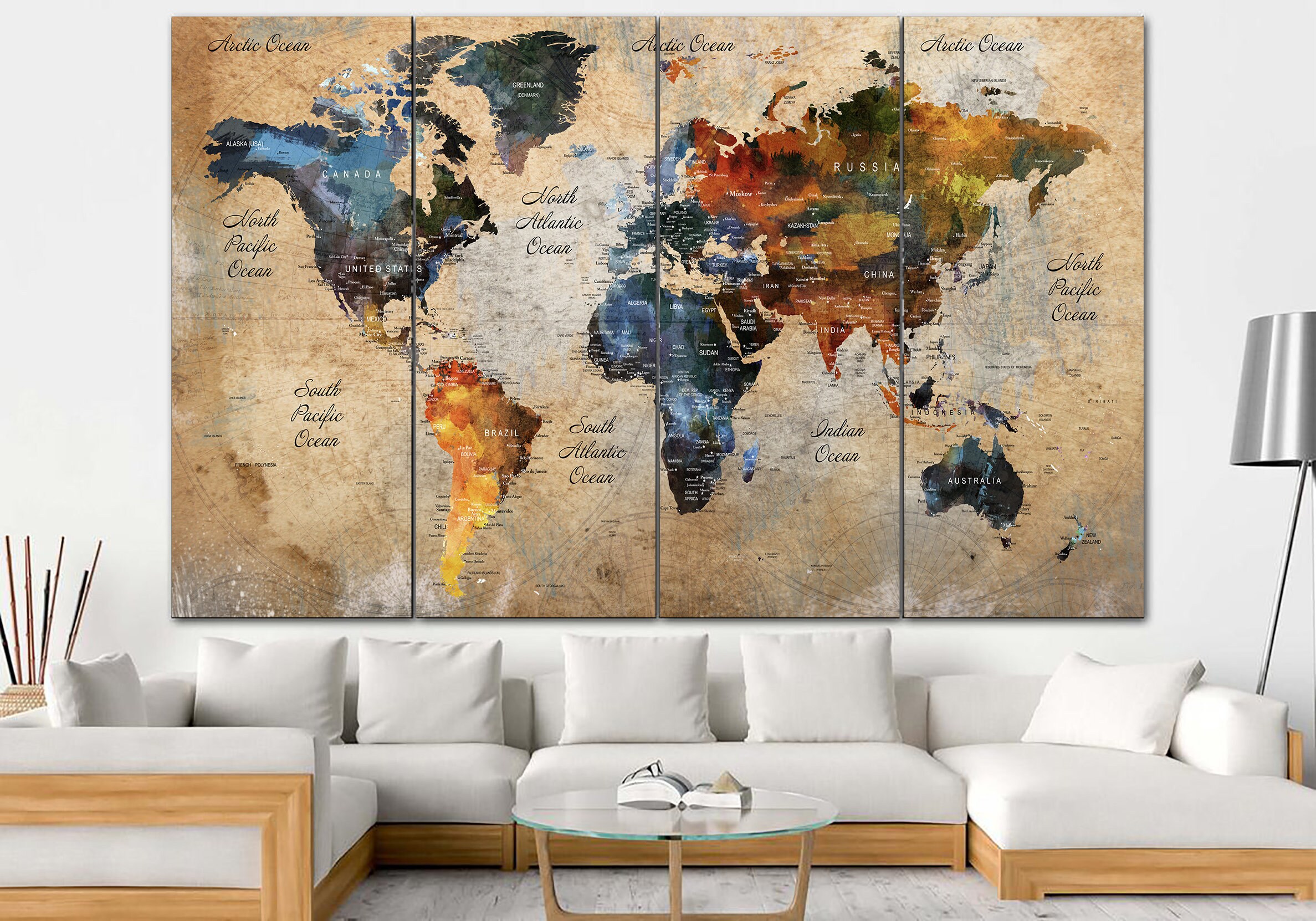 World Map Print Extra Large Modern World Map Beige Print Map | Etsy