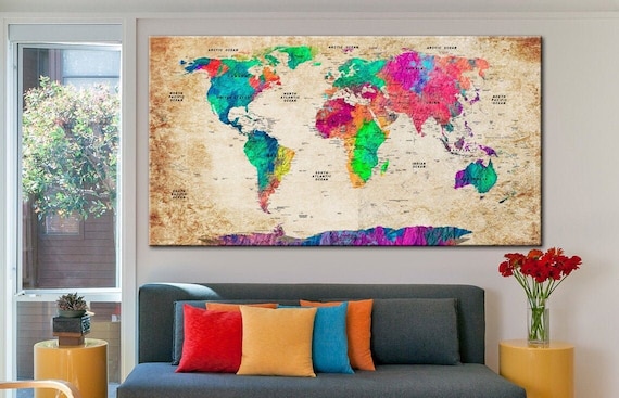 World Map Colorful Wall Art Adventure Map of the World Multi | Etsy