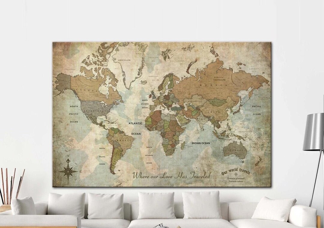 Oversized Personalized World Map Art – Vintage Travel Map Poster ...