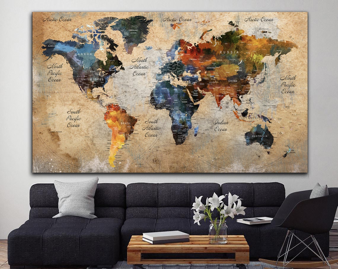 World Map Print Extra Large Modern World Map Beige Print Map | Etsy