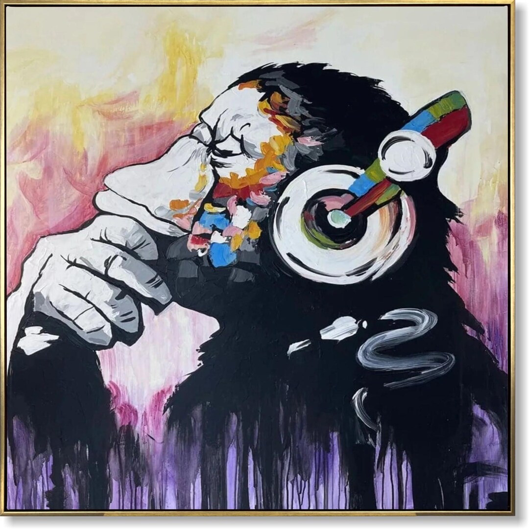 Large Original Monkey in Headphones Pop Art Painting Graffiti Urban Art ...