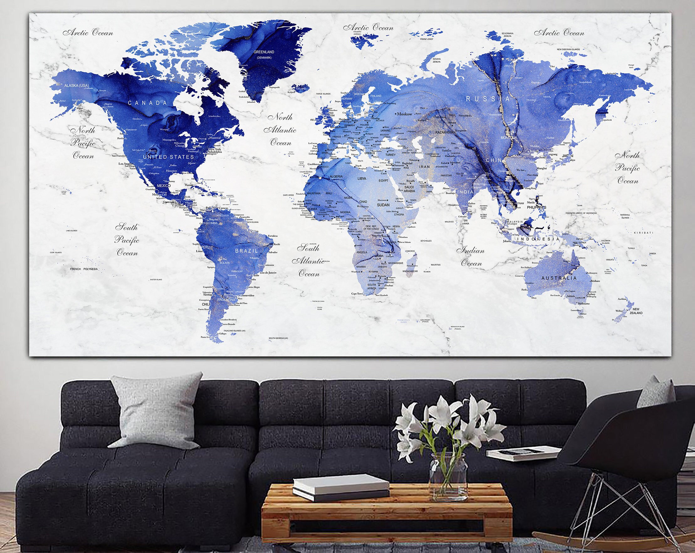 Art & Collectibles World Map Canvas Original World Map Poster Unique ...