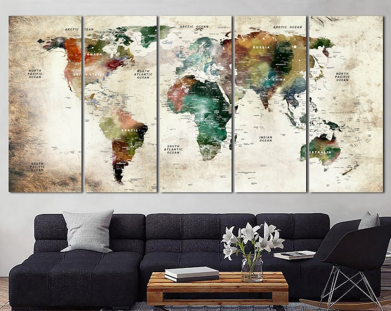 World Map Canvas Wall Art Adventure Map of the World Multi | Etsy