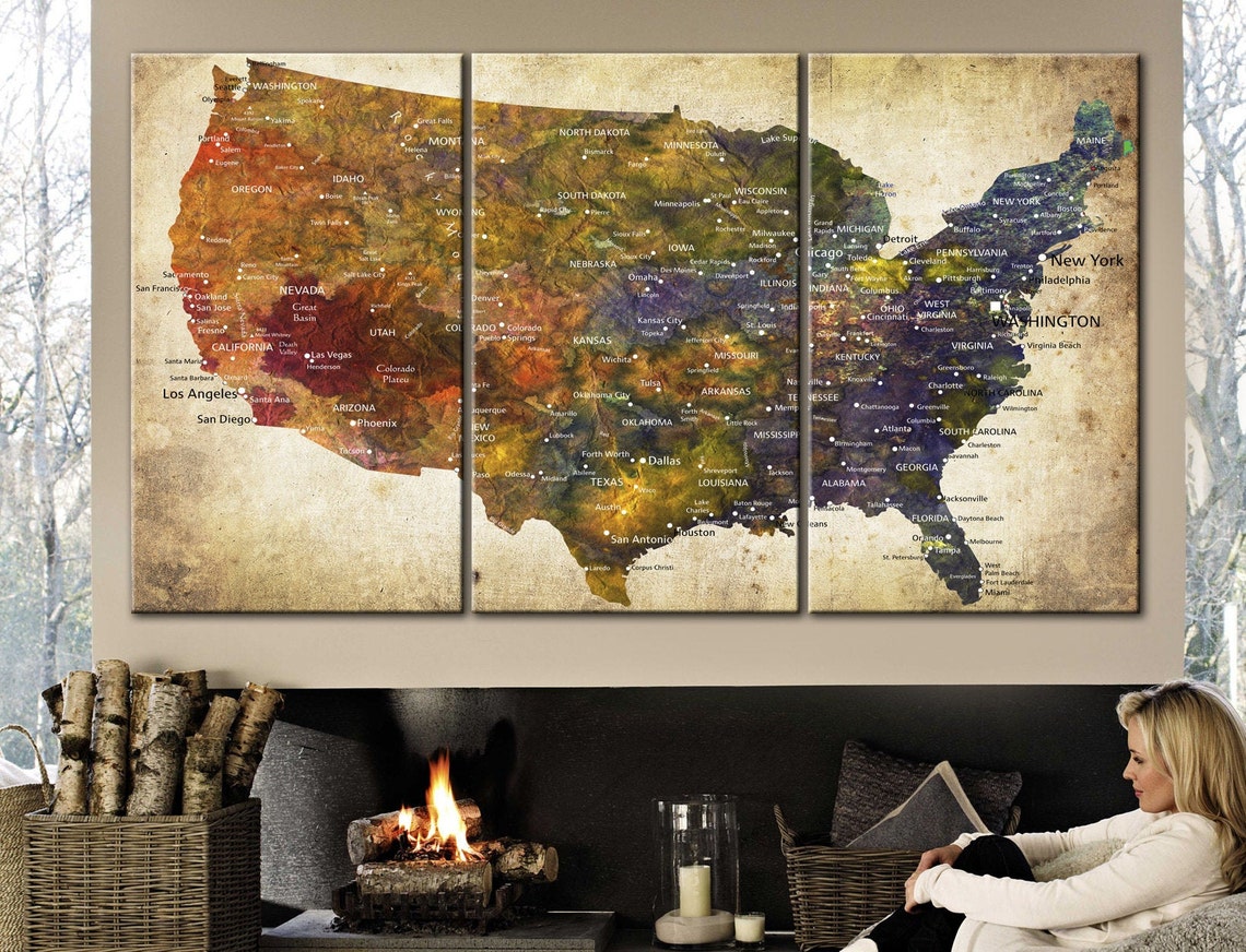United States Map Poster USA Map Canvas Home Decor USA Map - Etsy