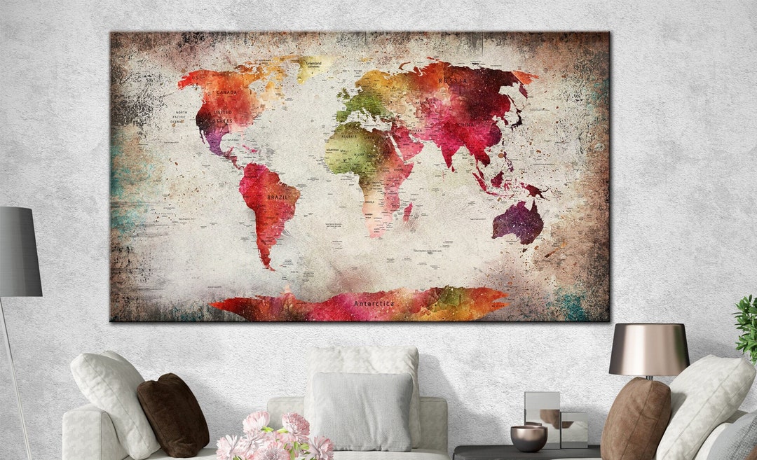 Large World Map Canvas Wall Art Map of the World Multi Panel Map Print ...