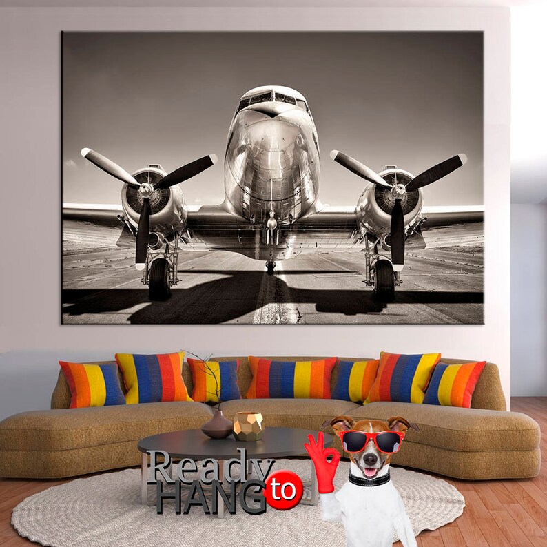 Airplane Canvas Wall Art Airplane Poster Gray Art Plane Print | Etsy