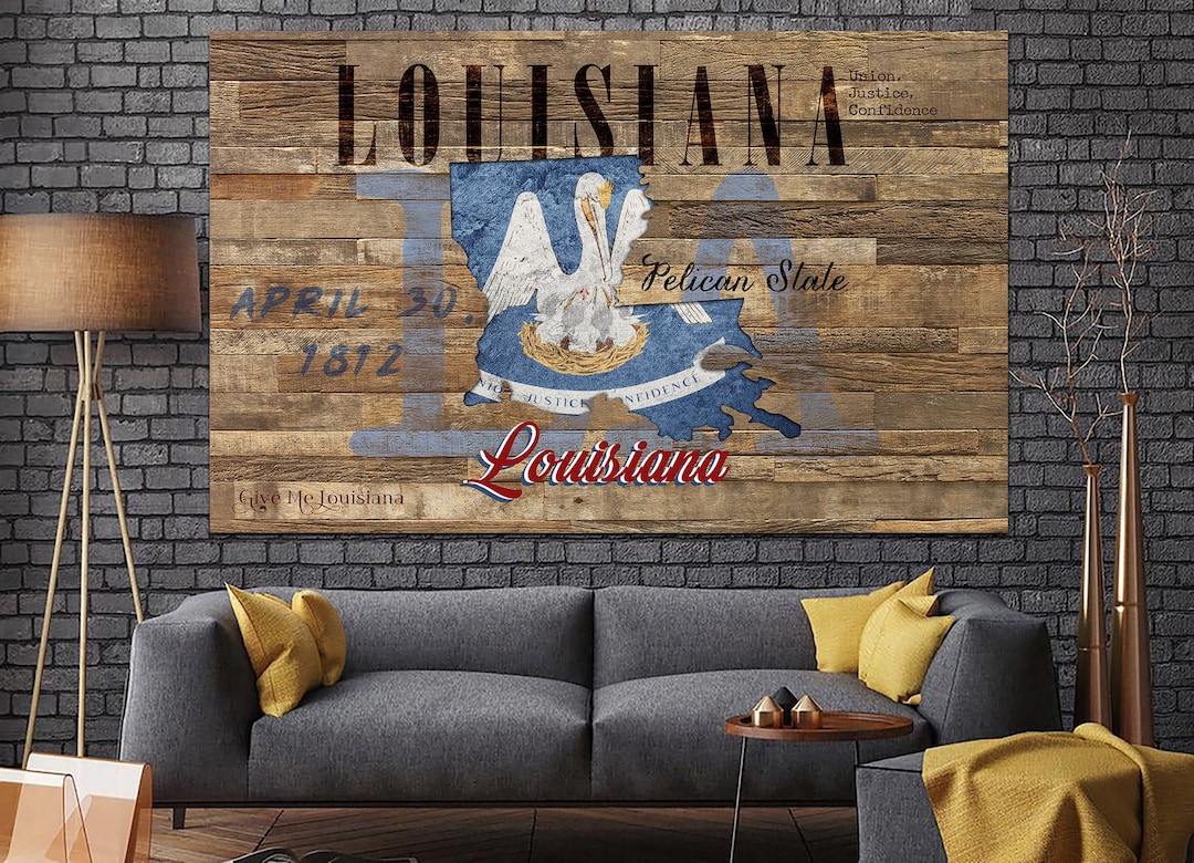 Louisiana State Map Canvas Wall Art Louisiana State Flag - Etsy