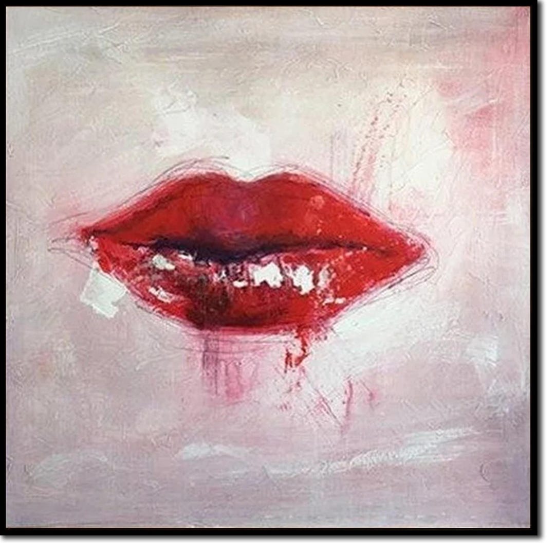 Red Lips Painting Minimalist Wall Art Fashion Painting on Canvas Modern ...