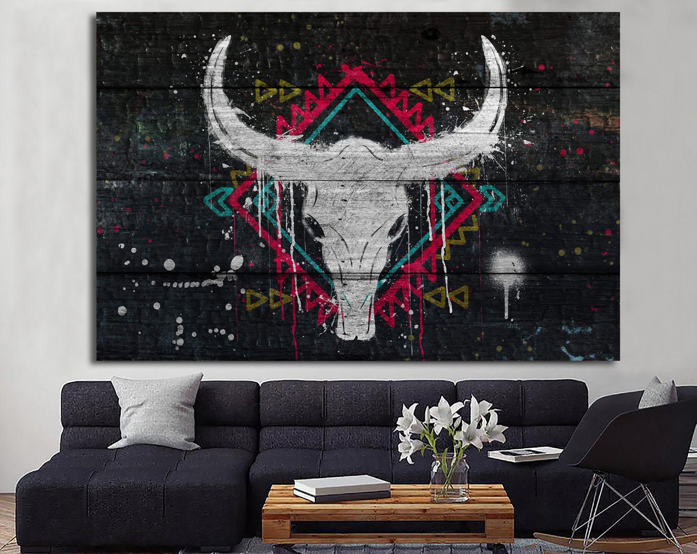 Bull Skull Canvas Wall Art Wild Animal Art Bull Skull Multi | Etsy