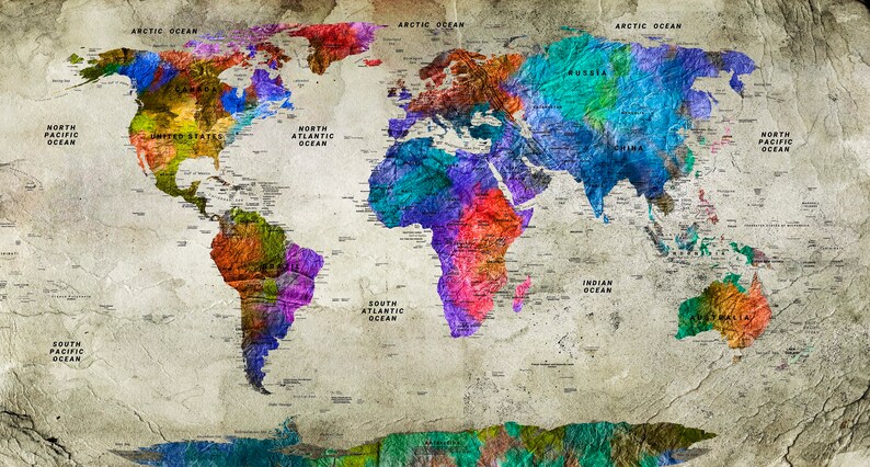 Large Canvas Beige World Map Multi Panel World Map Art - Etsy