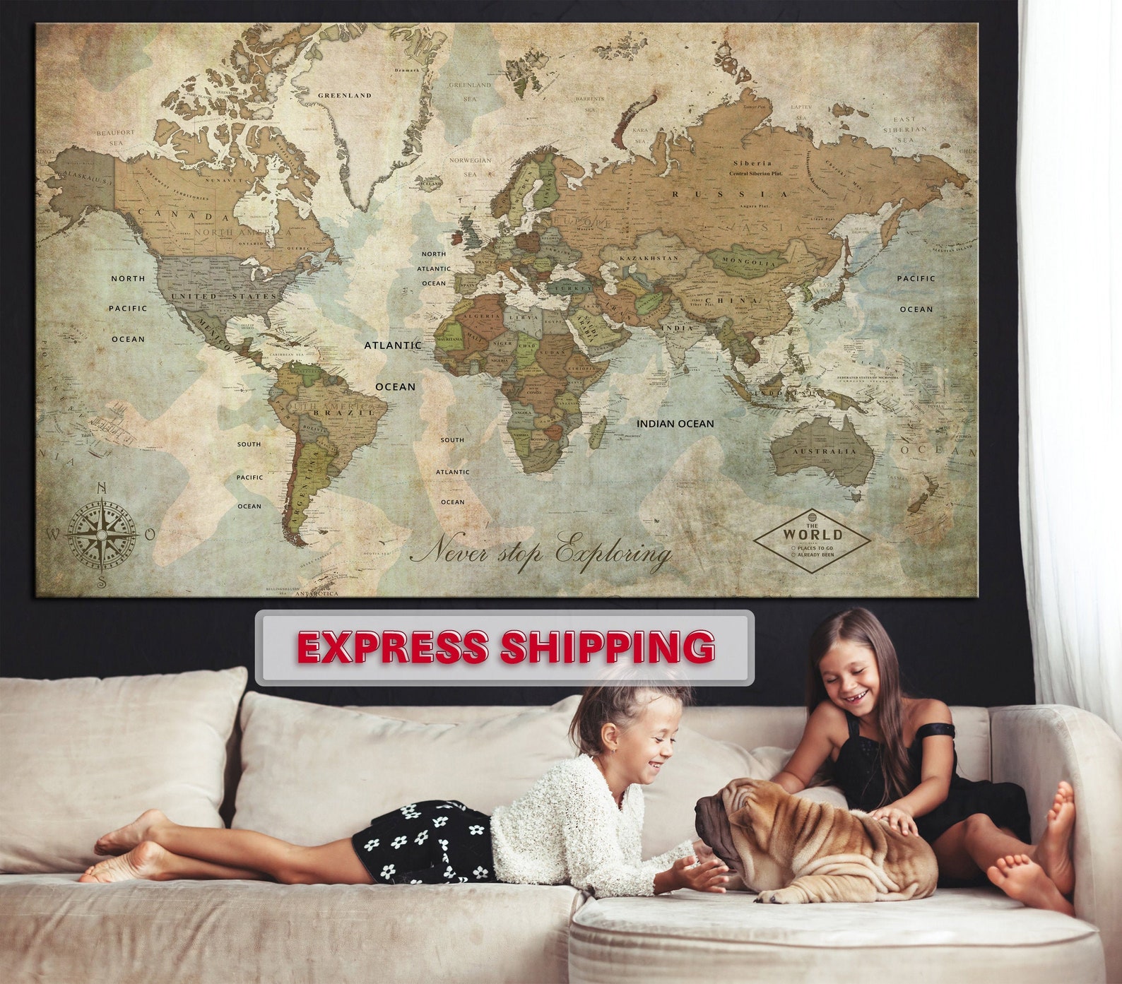 World Map Wall Art Detailed Travel World Map Adventure Wall - Etsy