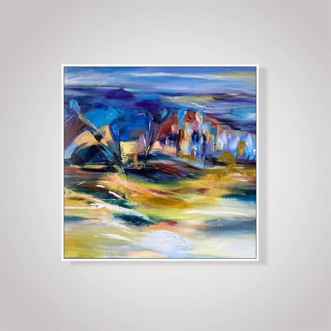 Landscape Painting Blue Original Painting Colorful Abstract of Nature ...