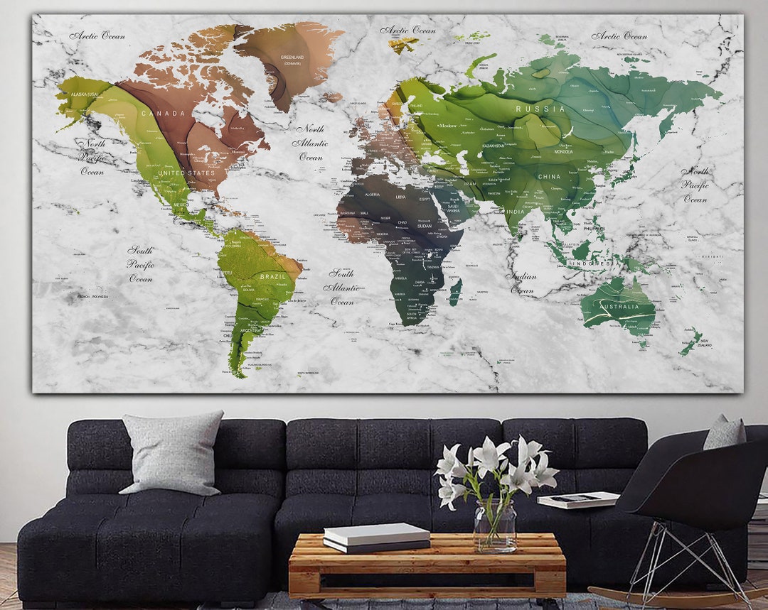 Original Map of the World Print on Canvas Colorful World Map Multi ...