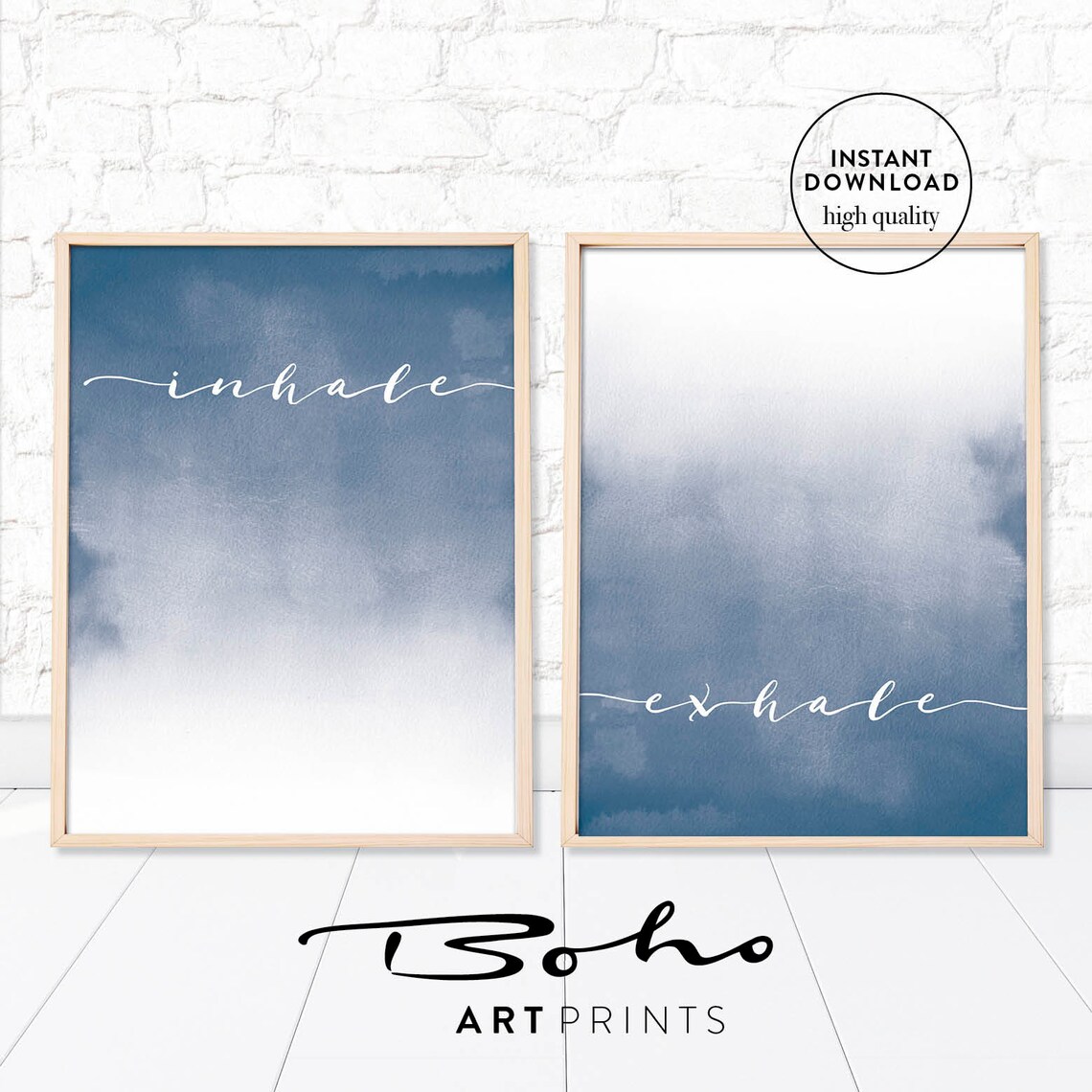 Inhale Exhale Print, Set Of 2,Inhale Exhale Poster, Indigo blue print ...