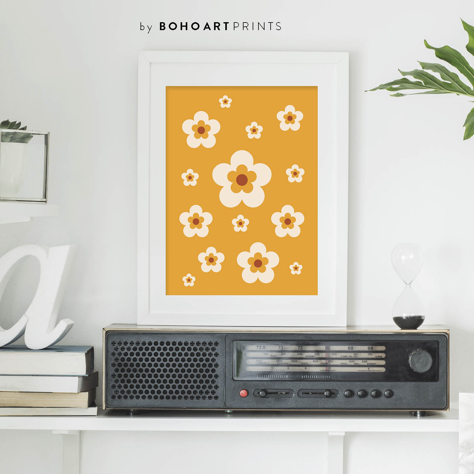 70s Wall Art, Set of 2, 70s Flowers Print, 70 Wall Art, Yellow Retro ...