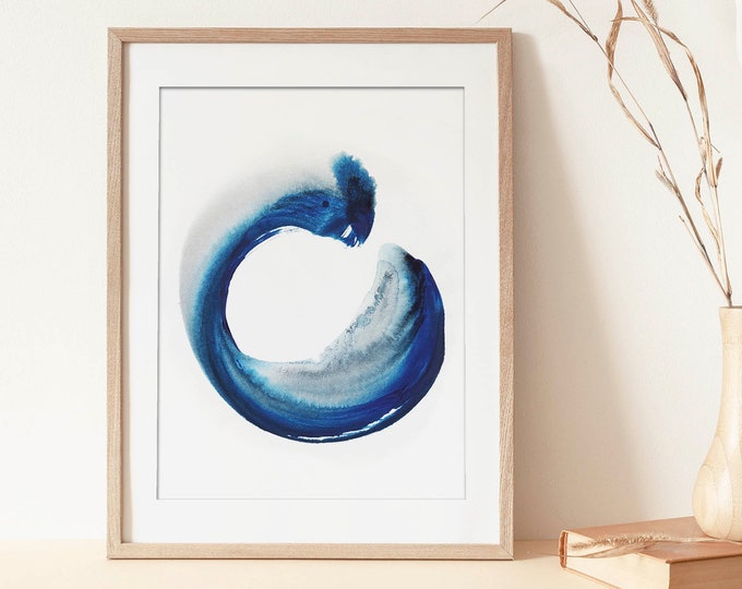 Enso Zen Circle Print, Yoga, Zen Painting, Karma, Blue Wall Art, Print ...