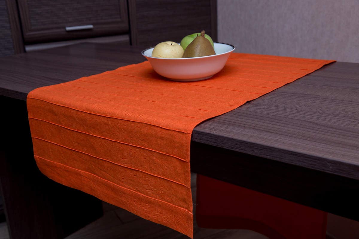 Orange linen table runner narrow natural grey table cloth | Etsy
