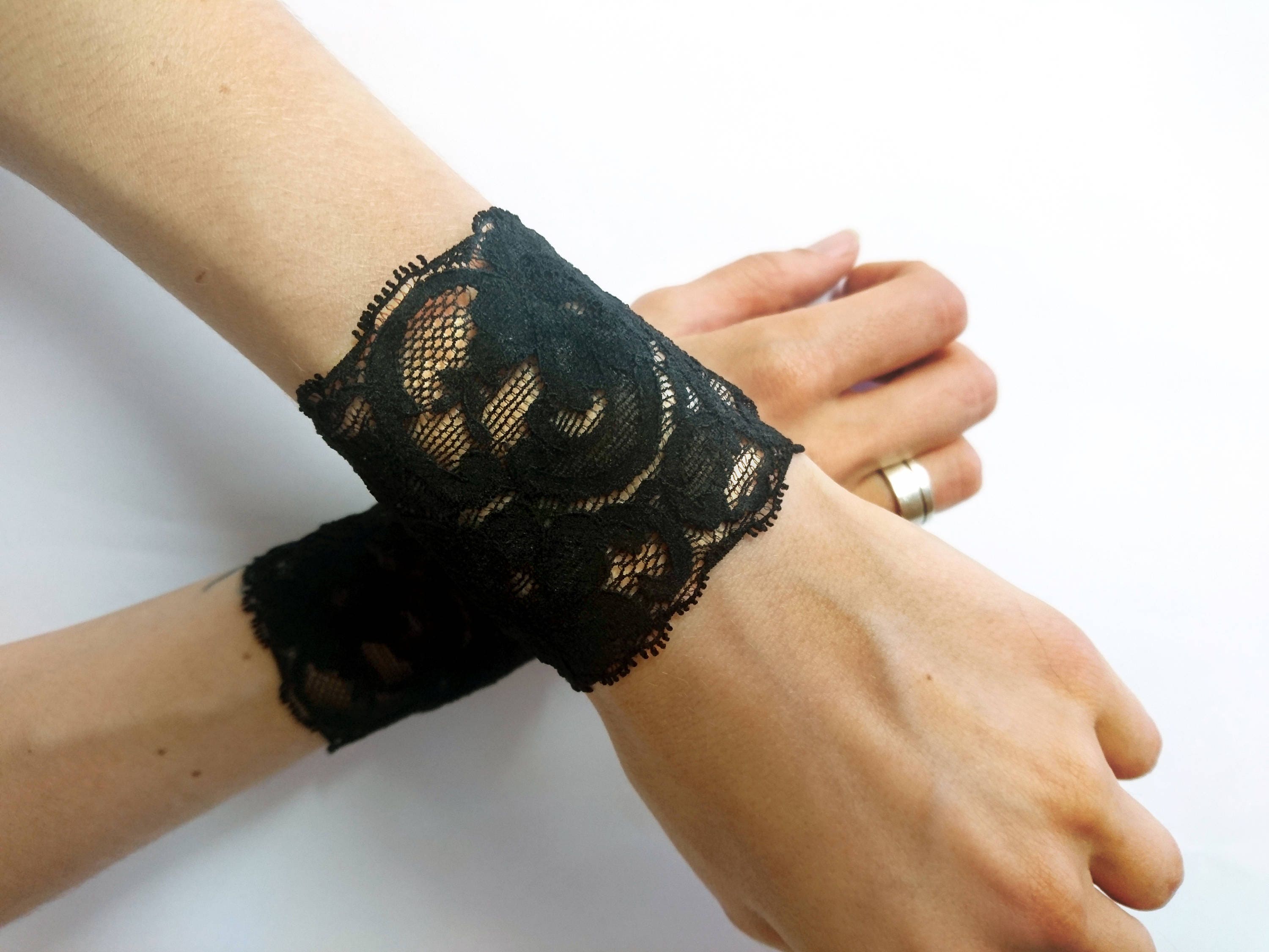 Black Lace Bracelets Goth Cuff Victorian Stretchy Bracers - Etsy