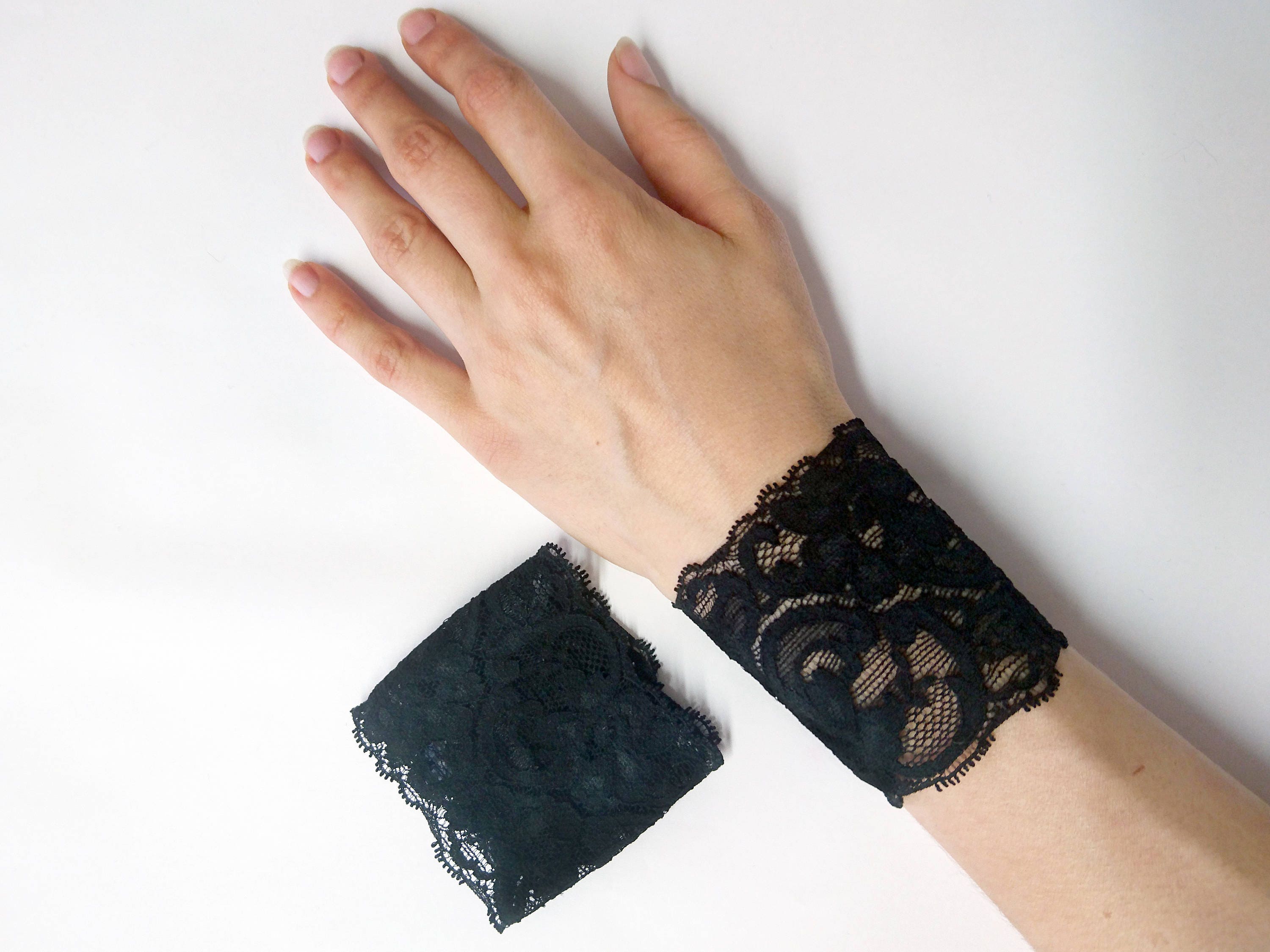 Black Lace Bracelets Goth Cuff Victorian Stretchy Bracers - Etsy