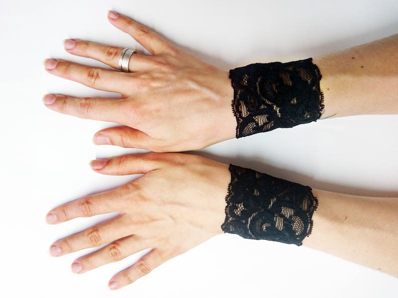 Black Lace Bracelets Goth Cuff Victorian Stretchy Bracers - Etsy