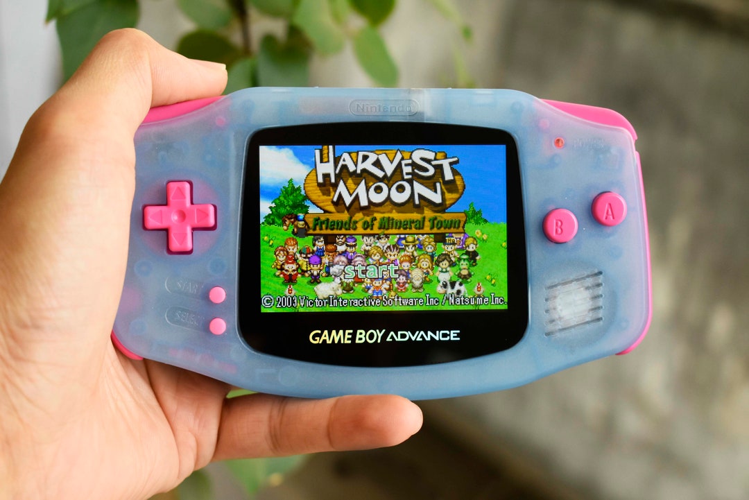 IPS Backlit LCD GBA Nintendo Gameboy Advance Blue Glow in the Dark Pink ...