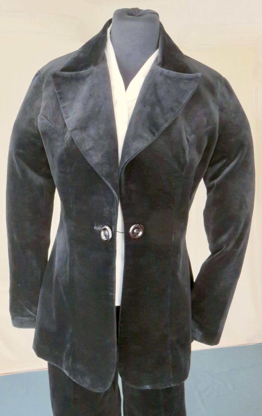 Immaculate Ladies Early 70's Cotton Fine Velvet Black 2 Piece Trouser ...