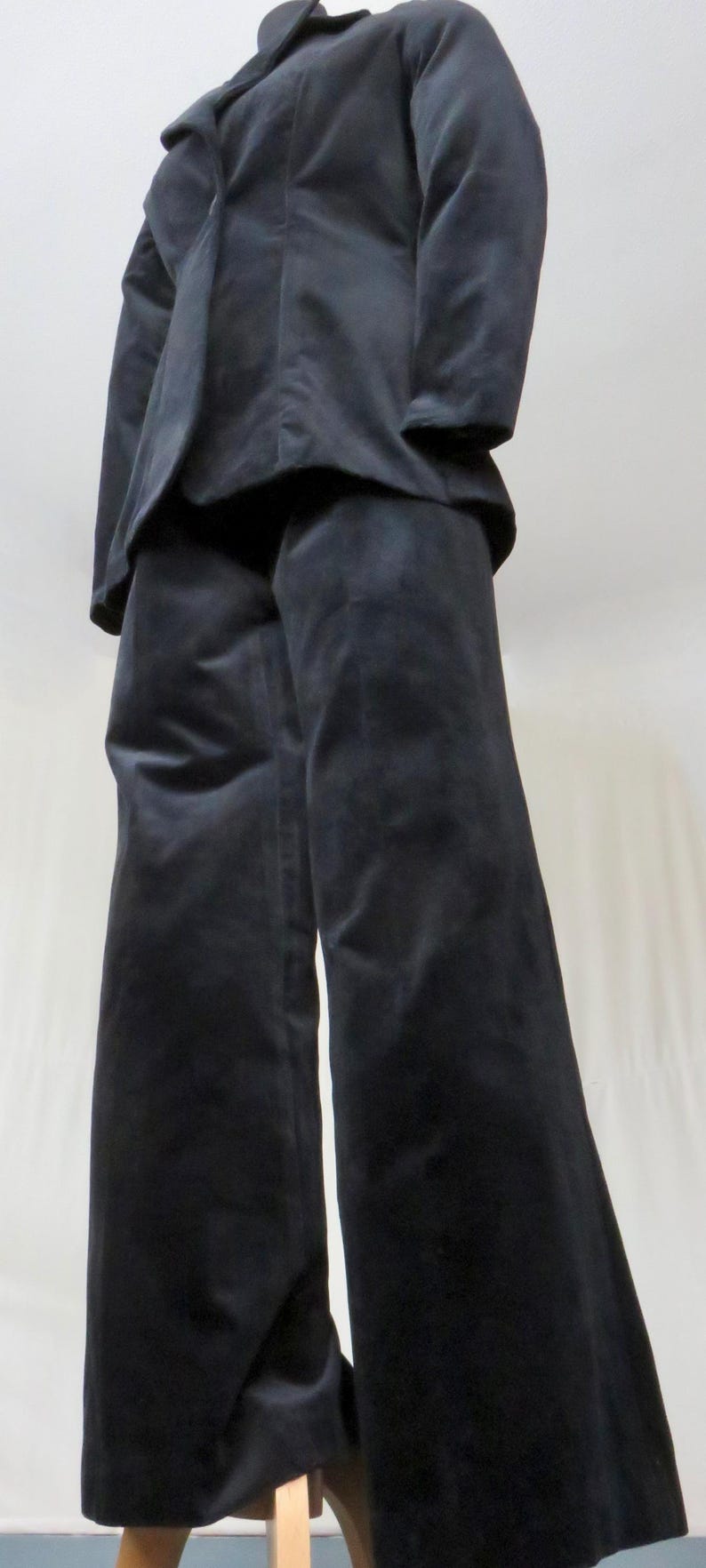 Immaculate Ladies Early 70's Cotton Fine Velvet Black 2 Piece Trouser ...