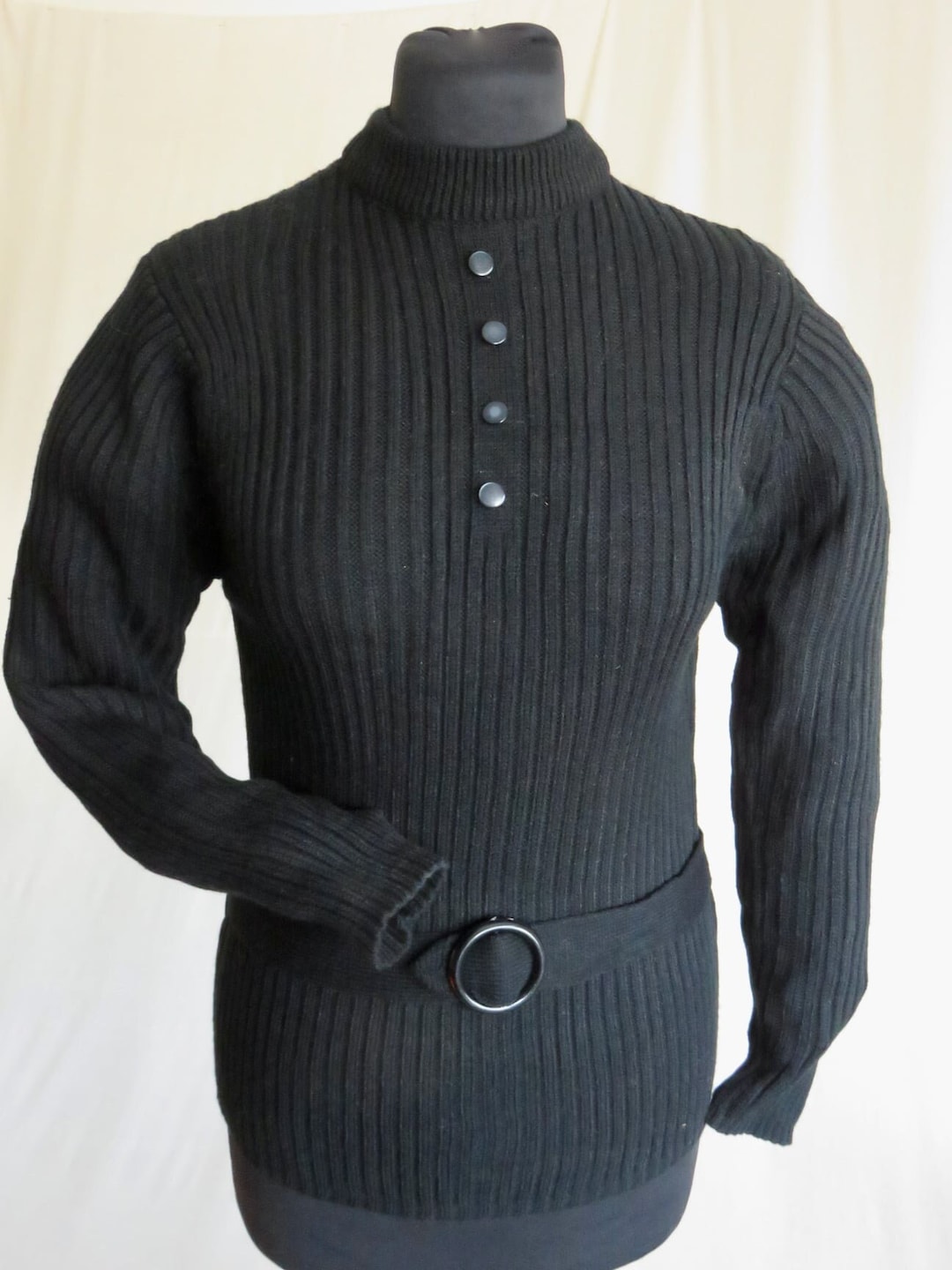 Unisex Late 60's Swinging Mod Skinny Rib Acrylic Belted Top With 4 ...