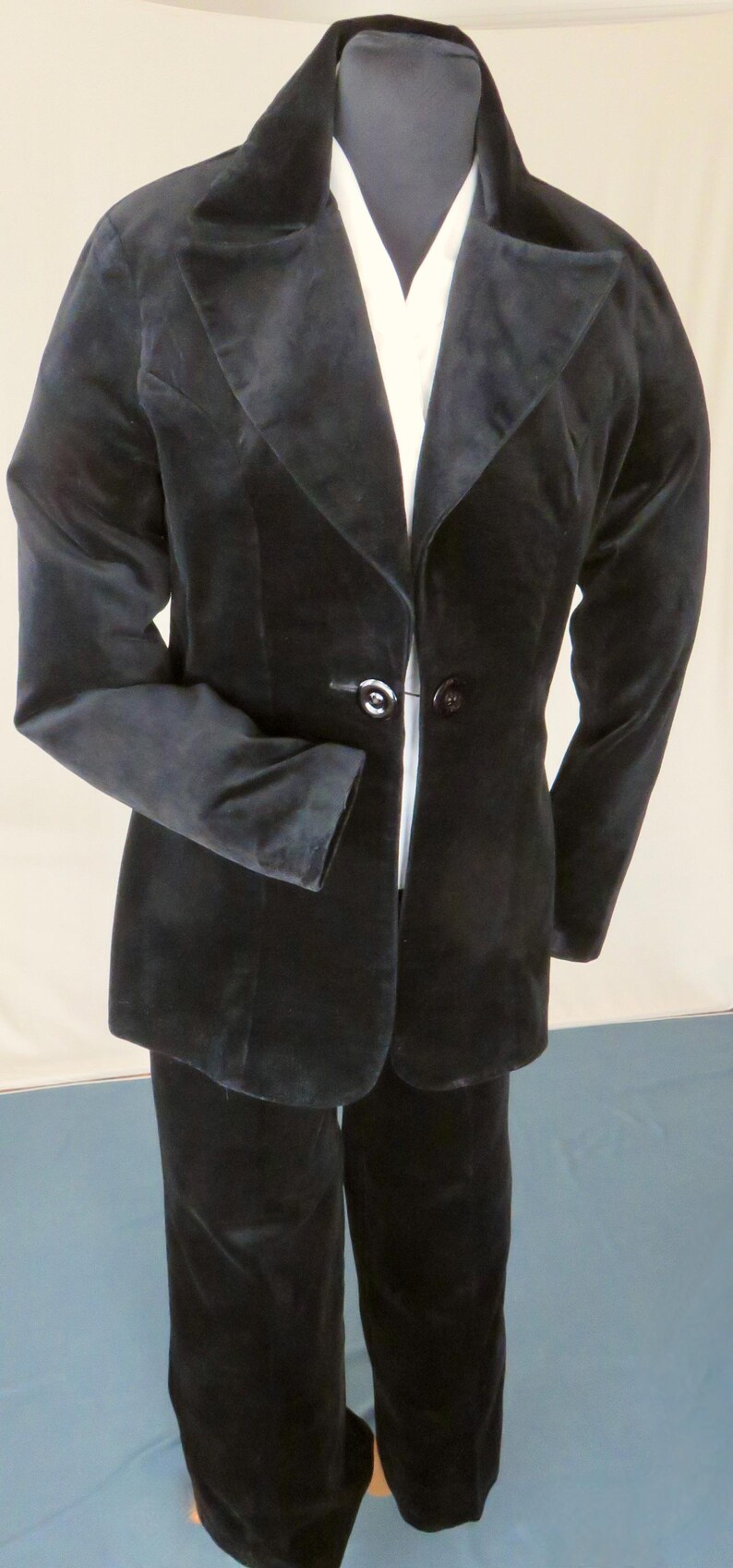 Immaculate Ladies Early 70's Cotton Fine Velvet Black 2 Piece Trouser ...