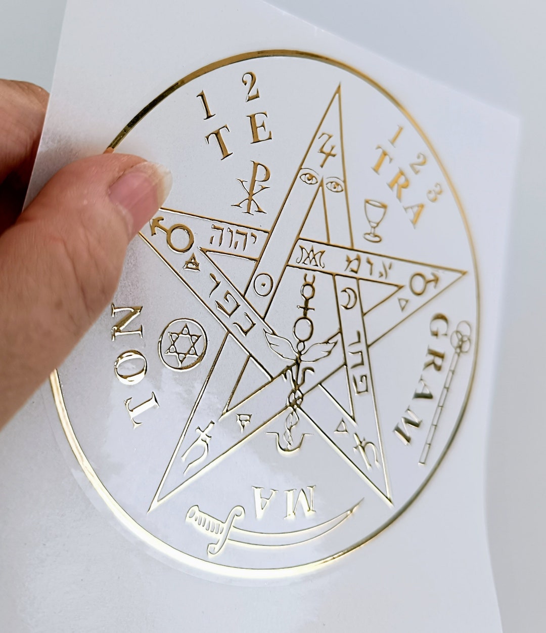 NEW BIG Tetragrammaton Transparent Gold Relief Adhesive Labels Sacred ...