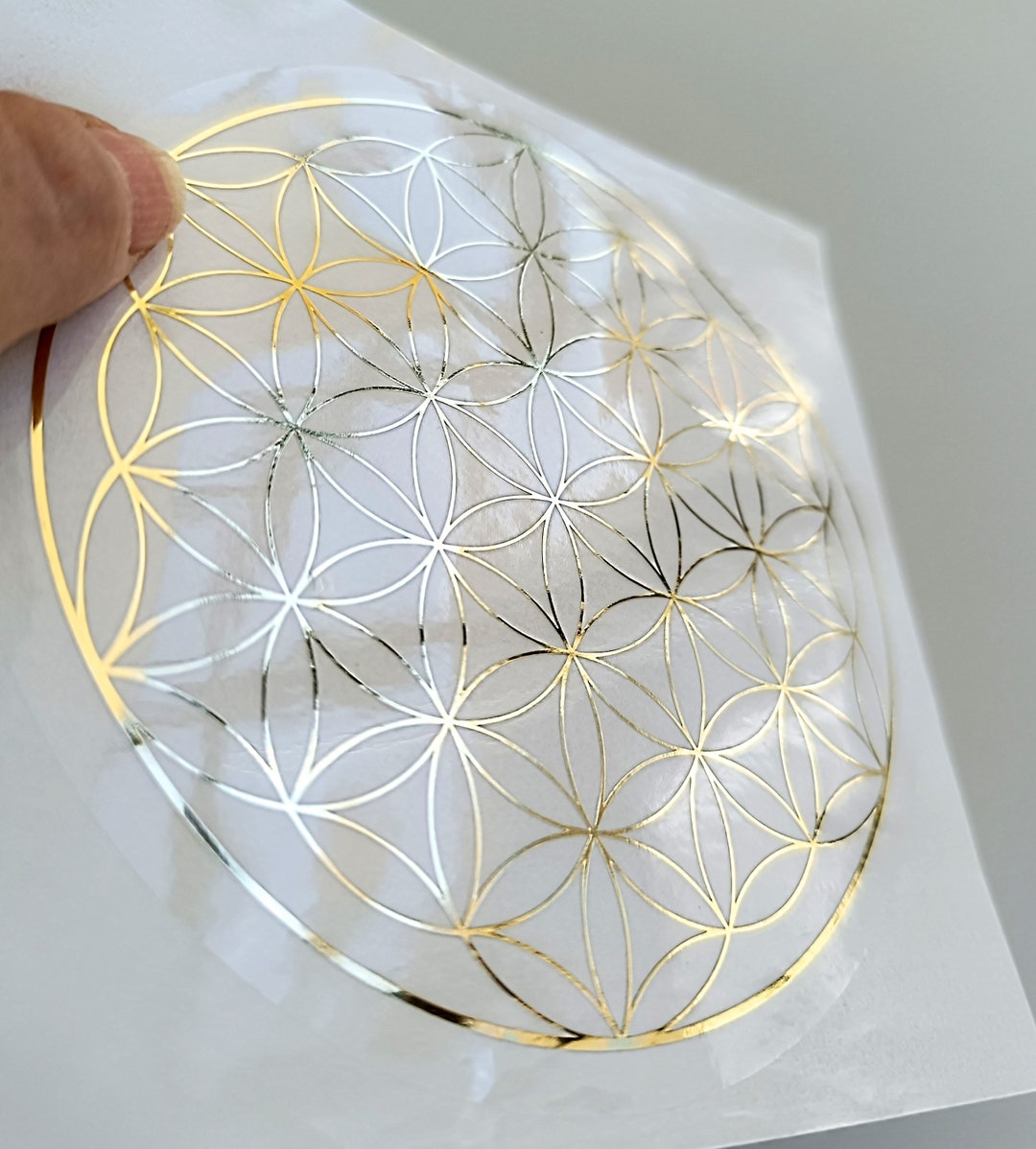 NEW BIG Flower of Life Transparent Gold Adhesive Labels Sacred Geometry ...