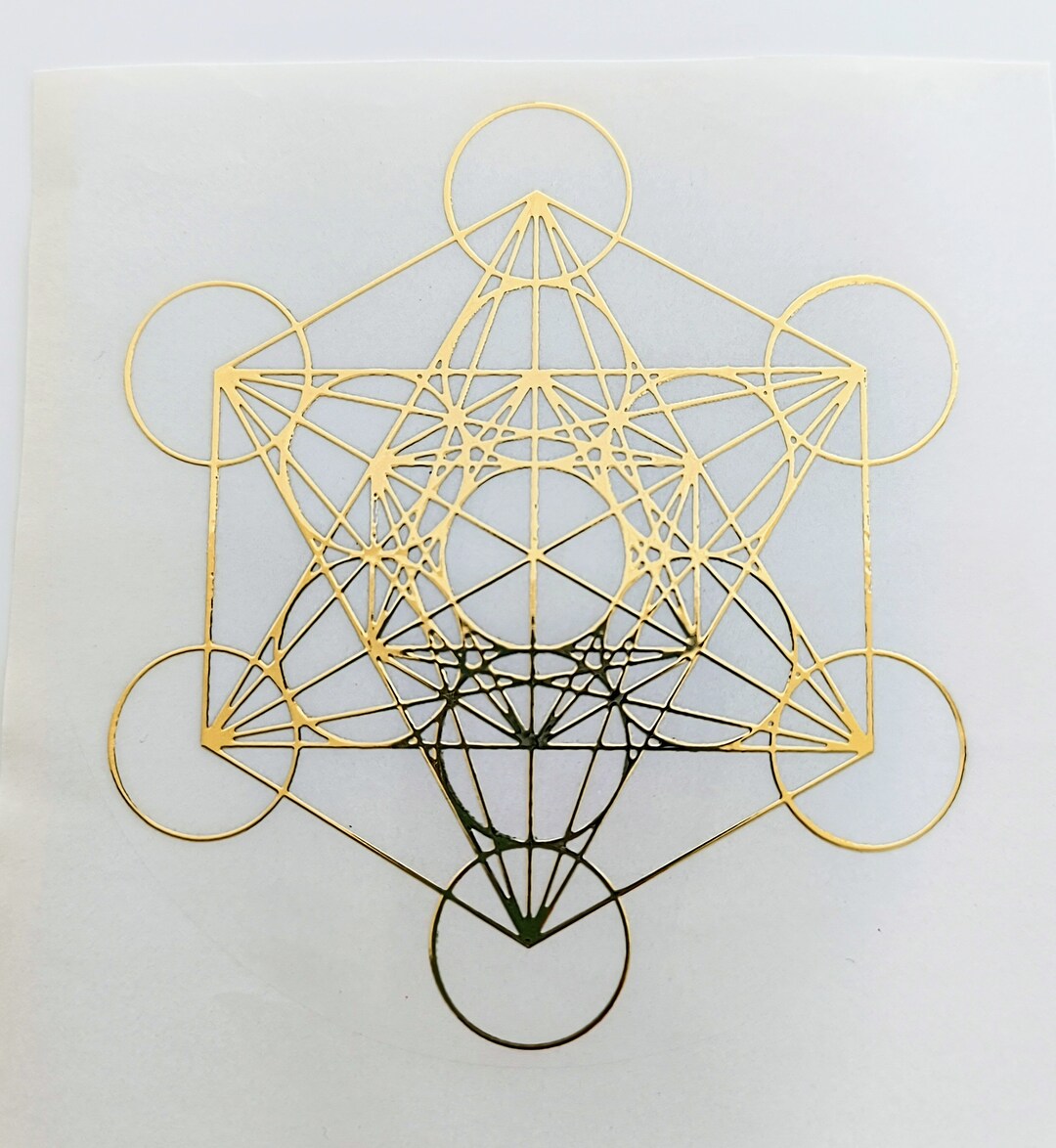 NEW BIG Metatron's Cube Transparent Gold Relief Adhesive Labels Sacred ...