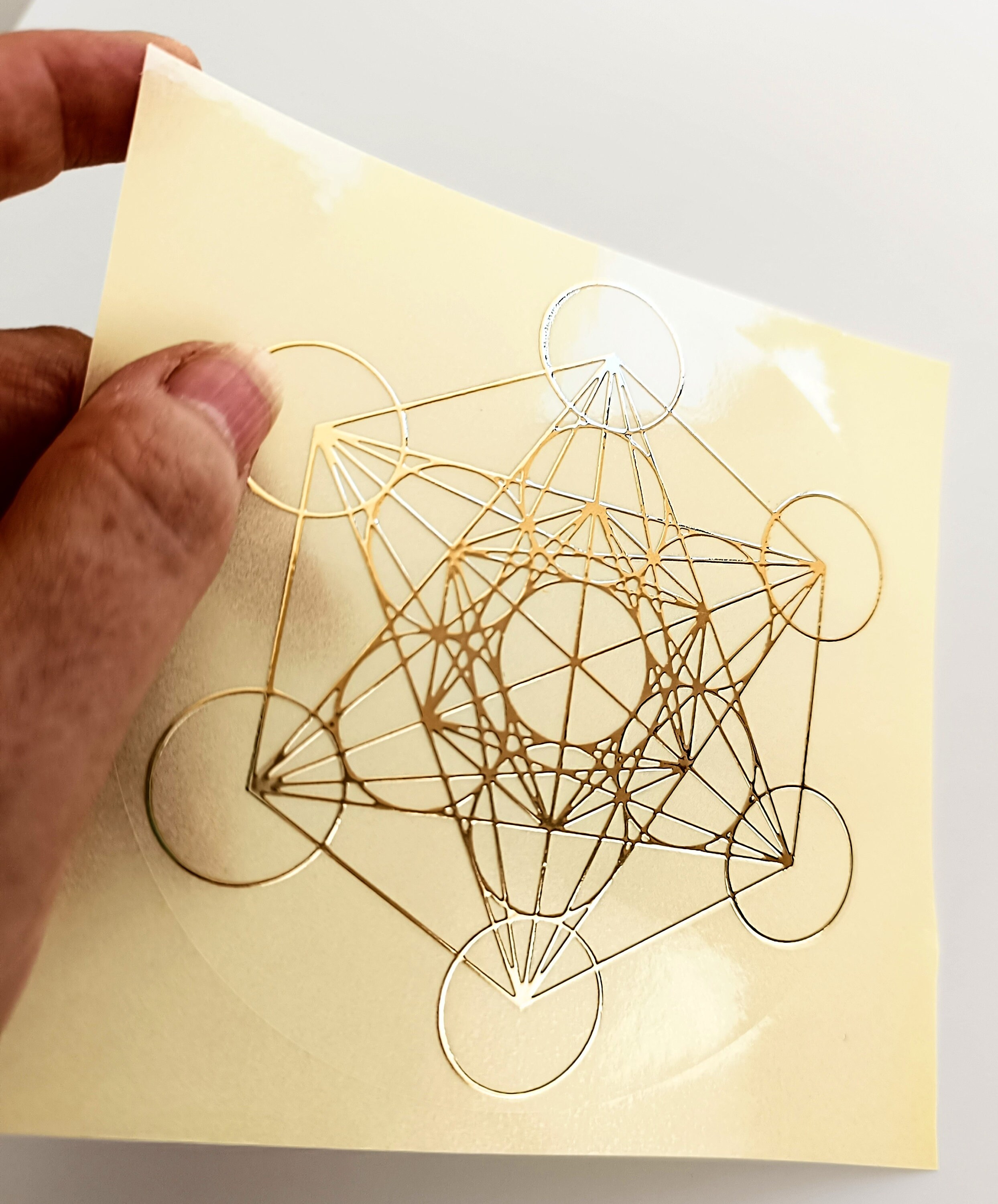 NEW BIG Metatron's Cube Transparent Gold Relief Adhesive Labels Sacred ...