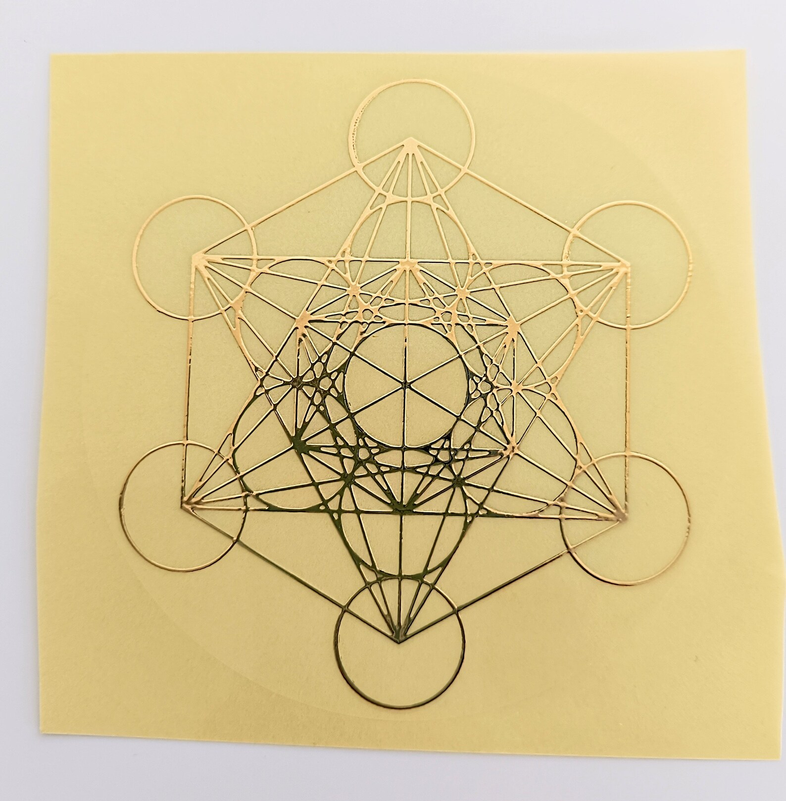 NEW BIG Metatron's Cube Transparent Gold Relief Adhesive Labels Sacred ...