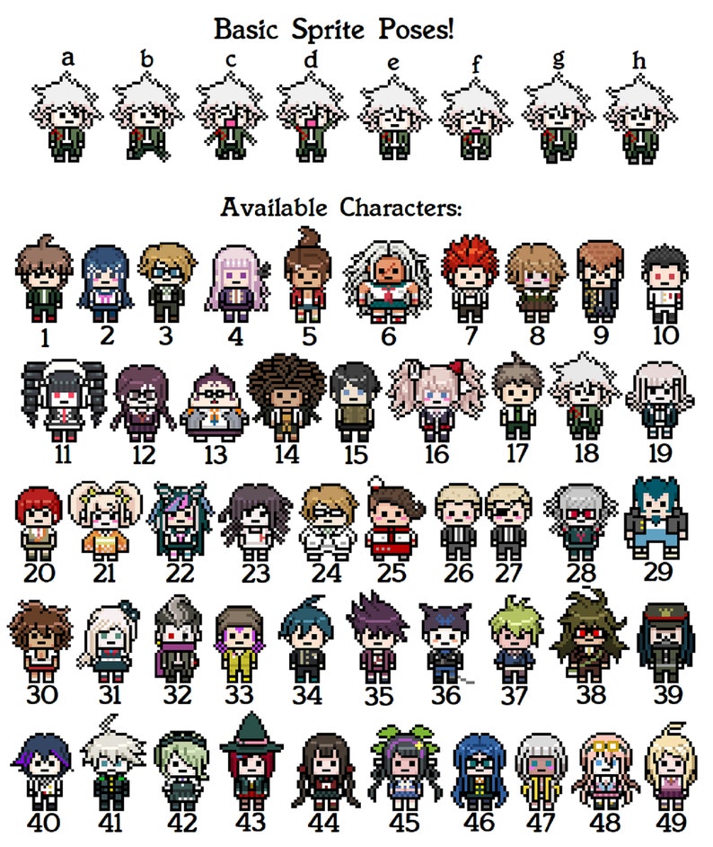 Danganronpa Pixel Sprites Custom Mini-game Style Poses DR1 - Etsy New ...