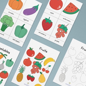 Printable Montessori Fruit and Vegetable Cards & Coloring | Etsy