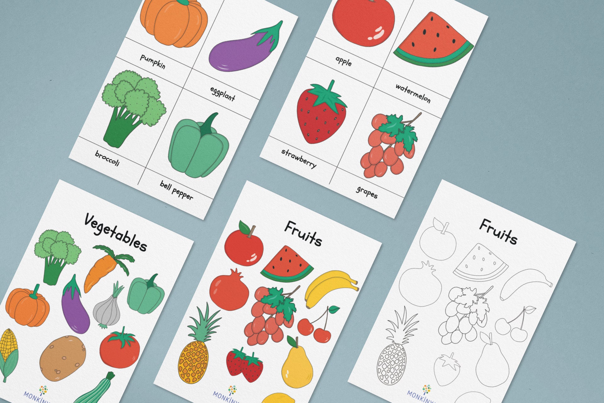Printable Montessori Fruit and Vegetable Cards & Coloring Pages - Etsy UK