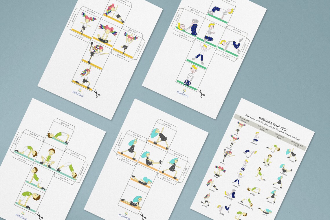 Kids Yoga Dice (printable) - DIGITAL Product A4 Sized PDF - 4 Dice ...