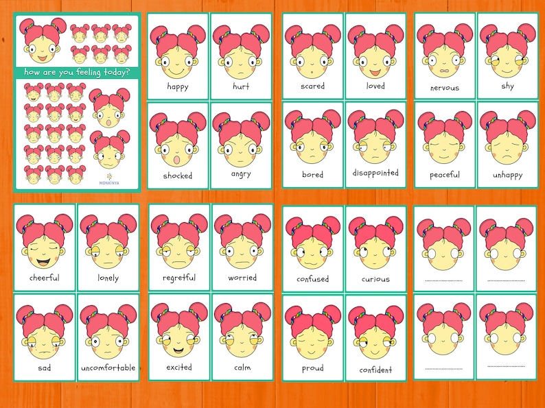 Emotion Cards 24 Emotions 2 BONUS Pages Mindfulness for Children Face ...