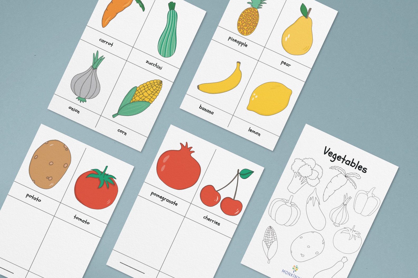 Printable Montessori Fruit and Vegetable Cards & Coloring Pages - Etsy UK