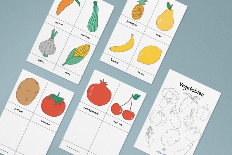 Printable Montessori Fruit and Vegetable Cards & Coloring Pages - Etsy UK