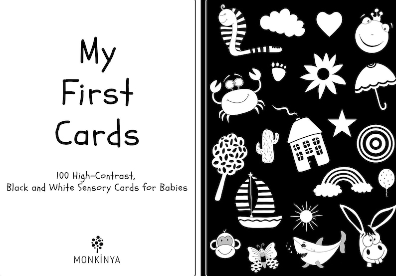 Monochrome High Contrast Black and White Stimulation Cards for Babies ...