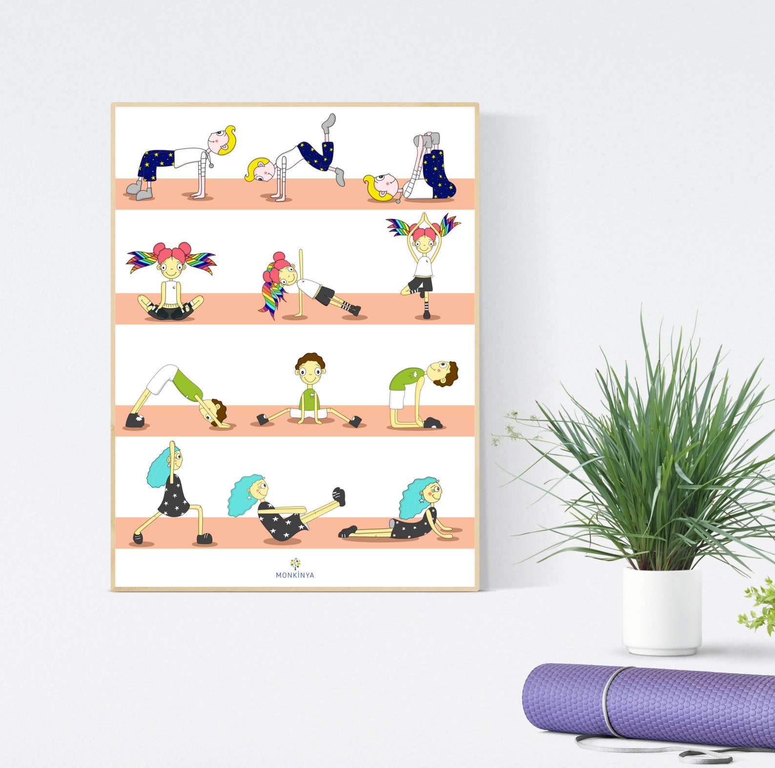 Kids Yoga Poster - Instant Download - Kids Yoga Poses - Peach - Etsy