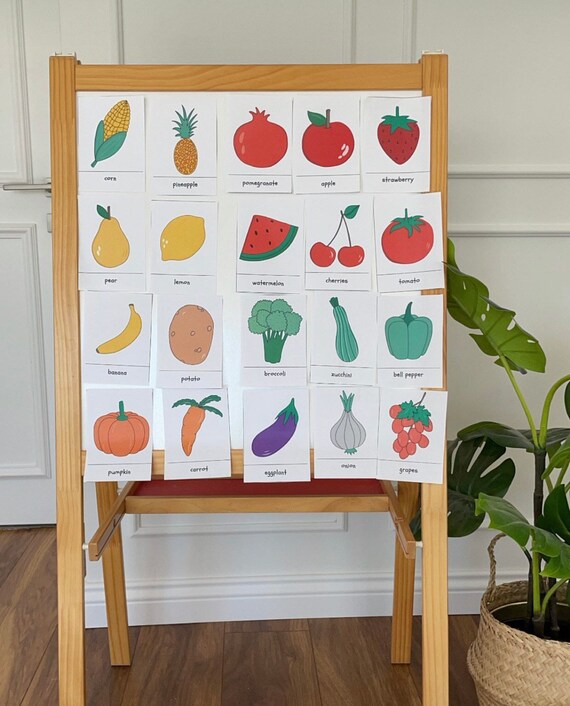Printable Montessori Fruit and Vegetable Cards & Coloring - Etsy UK