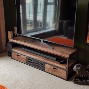 TV Stand Rustic Style TV Unit Solid Wood and Metal - Etsy UK