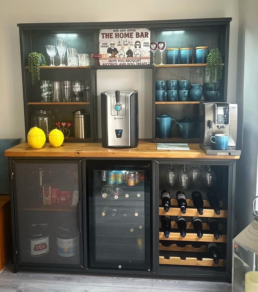 Industrial Home Bar Drinks Cabinet With Fridge and Wine Rack - Etsy UK