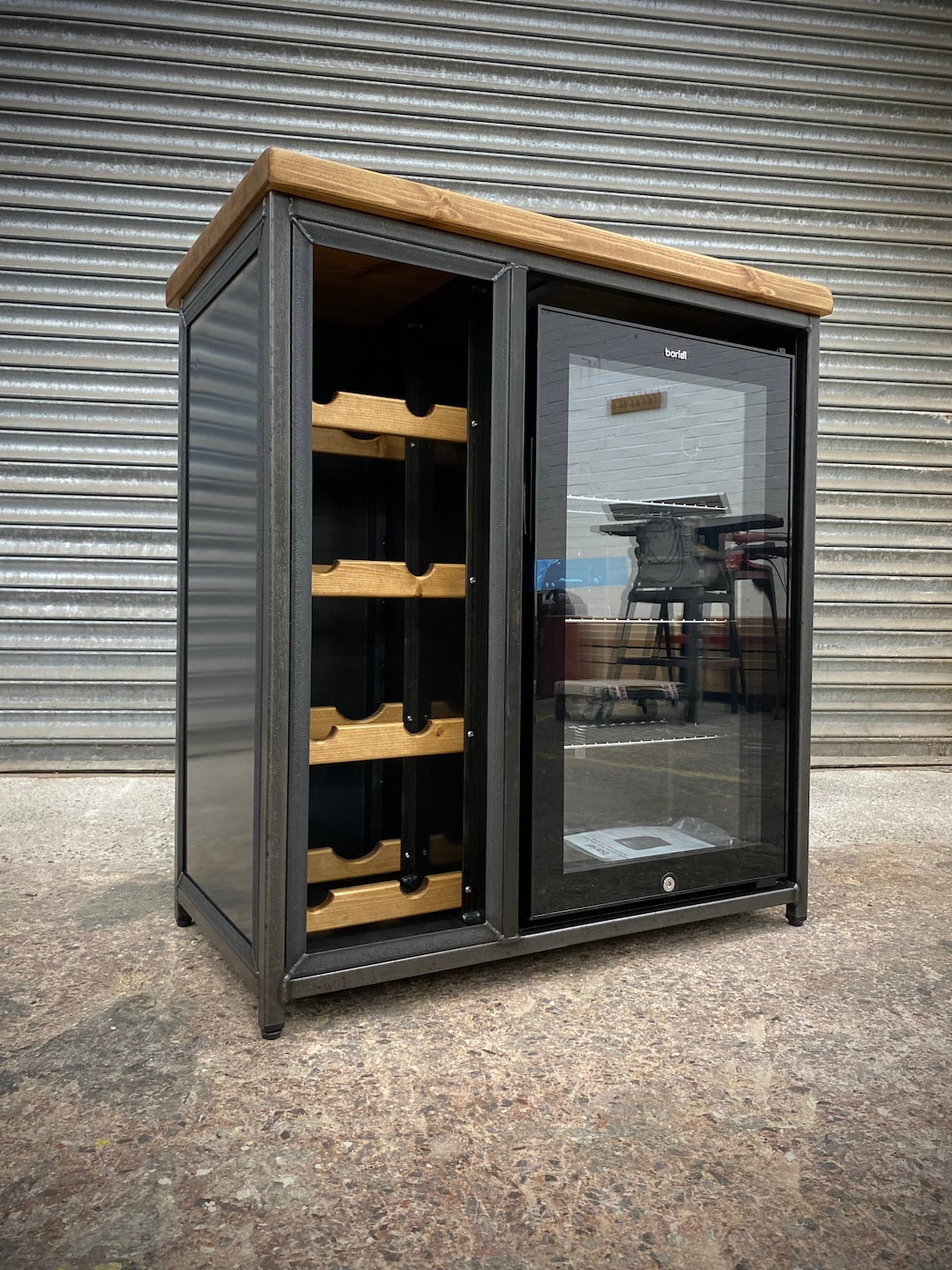 Industrial Sideboard Home Bar With Beer Cooler Fridge and Wine Rack - Etsy